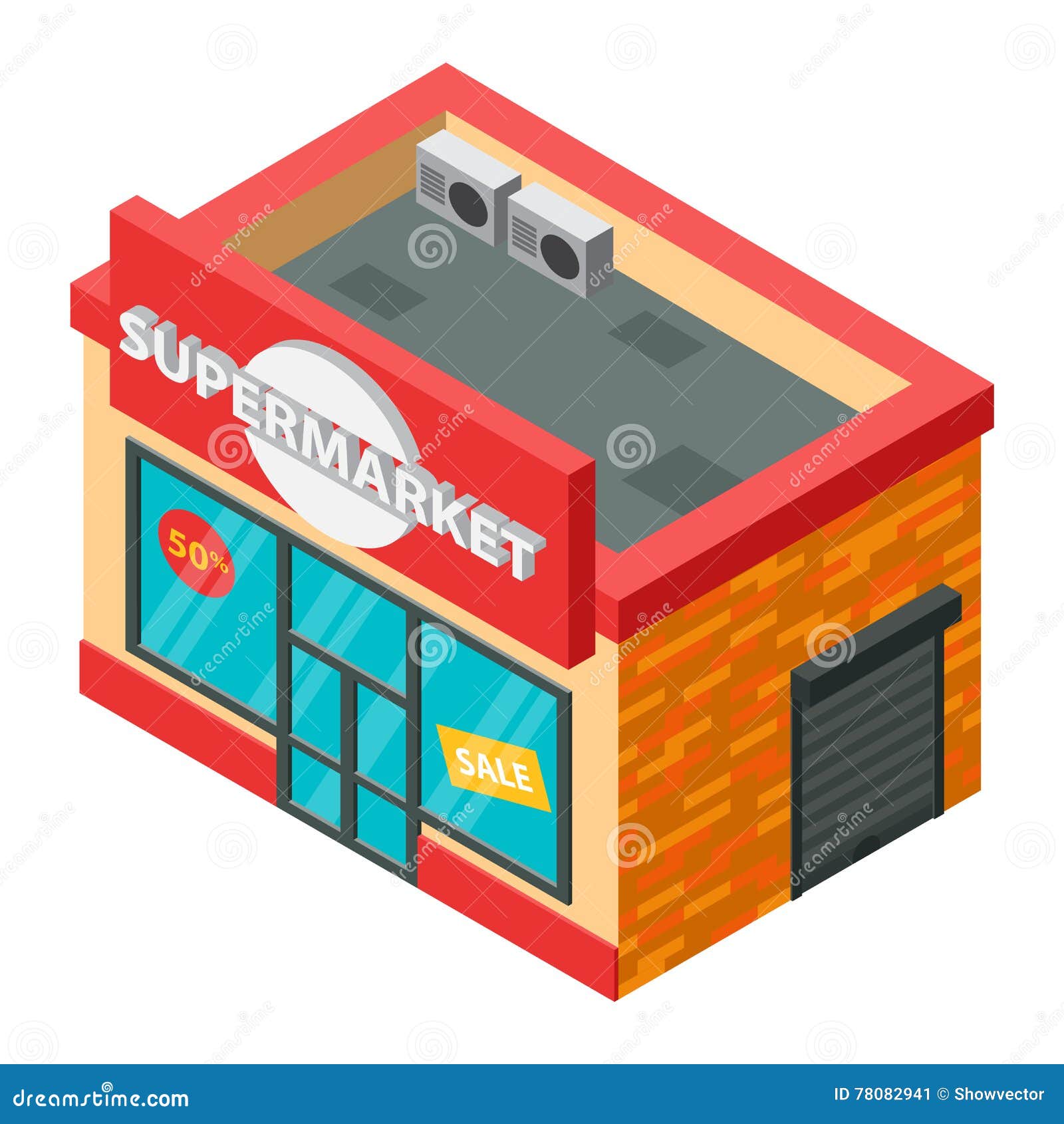 Edificio Isométrico Del Supermercado Del Vector Aislado Ilustración del Vector - Ilustración de ...