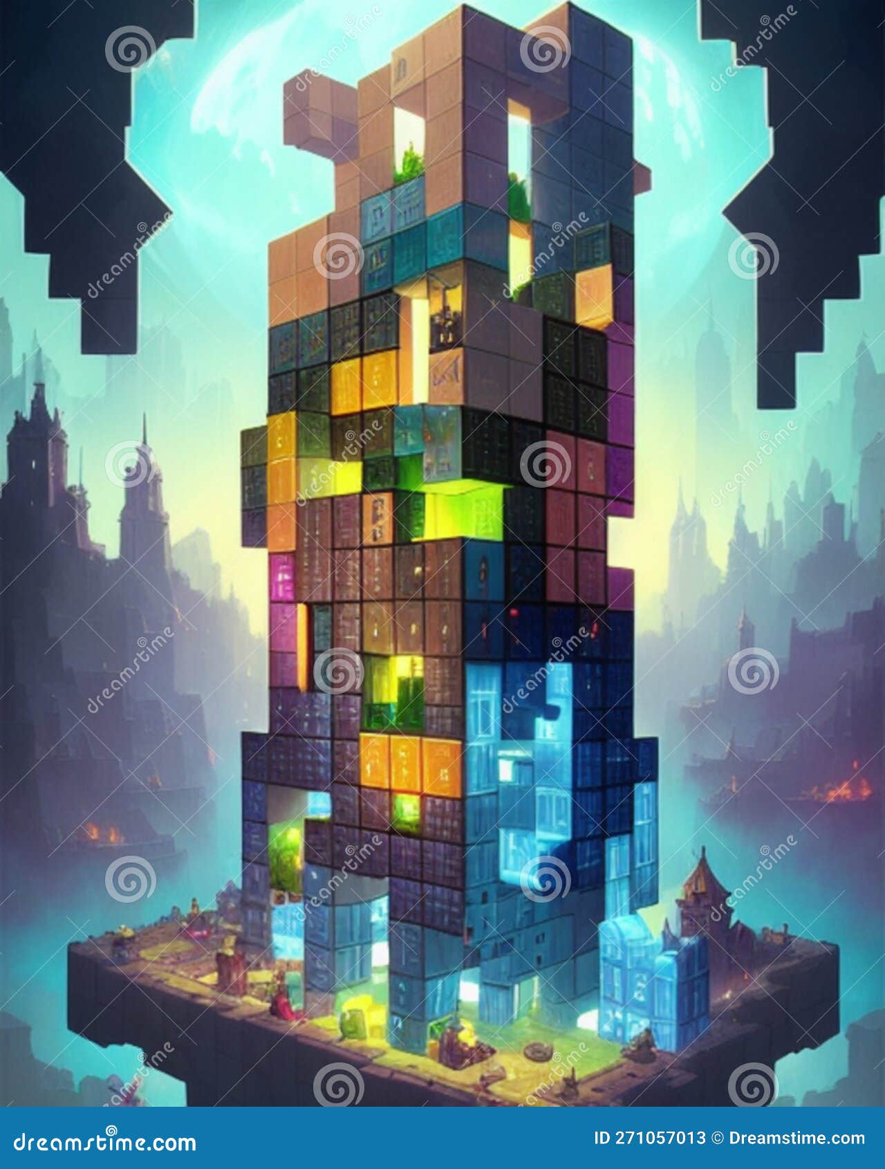 Edificio Lujoso Hecho De Minecraft Stock de ilustración - Ilustración ...