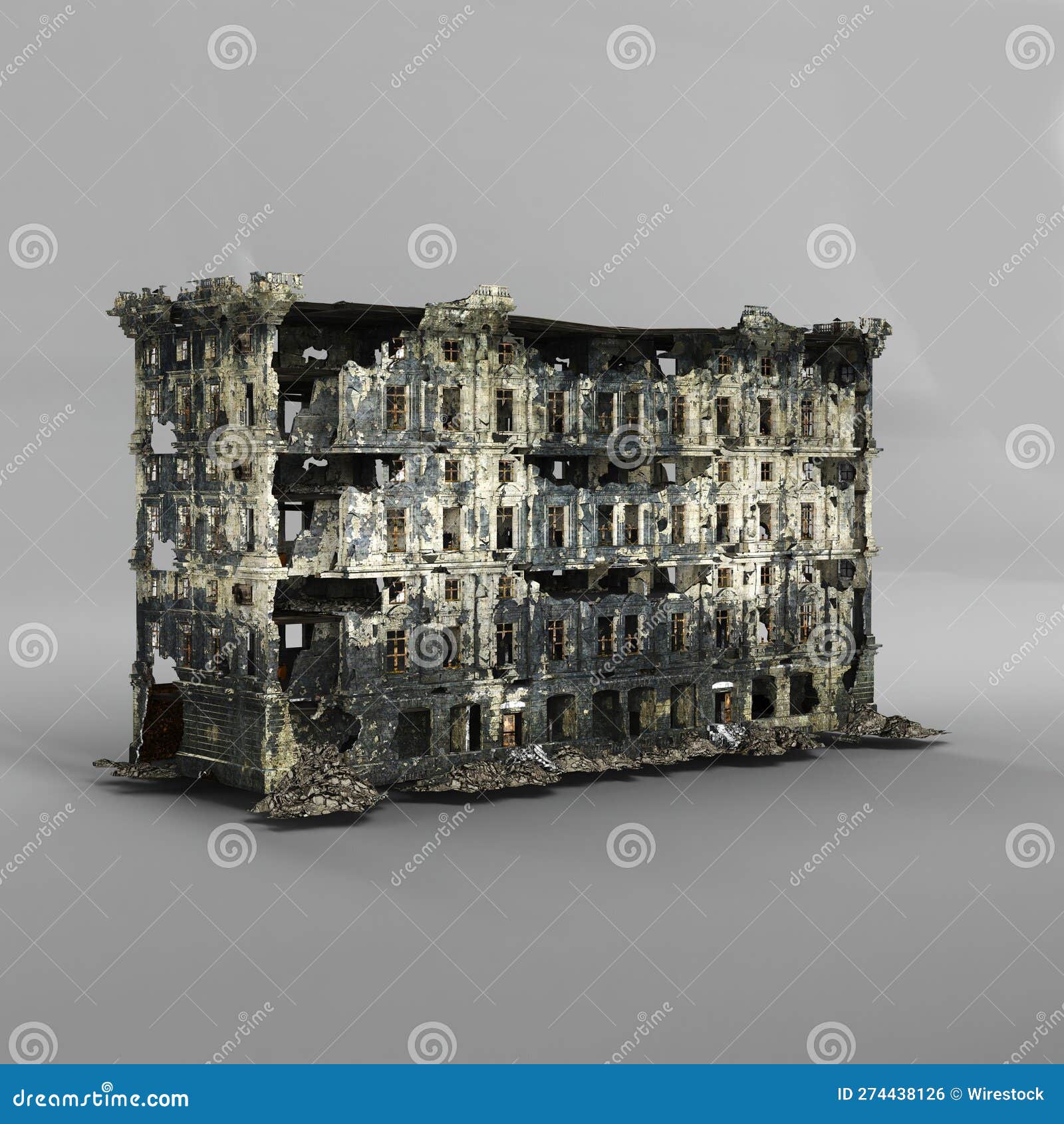 Edificio Parcialmente Deteriorado Sobre Fondo Blanco 3d Representado ...