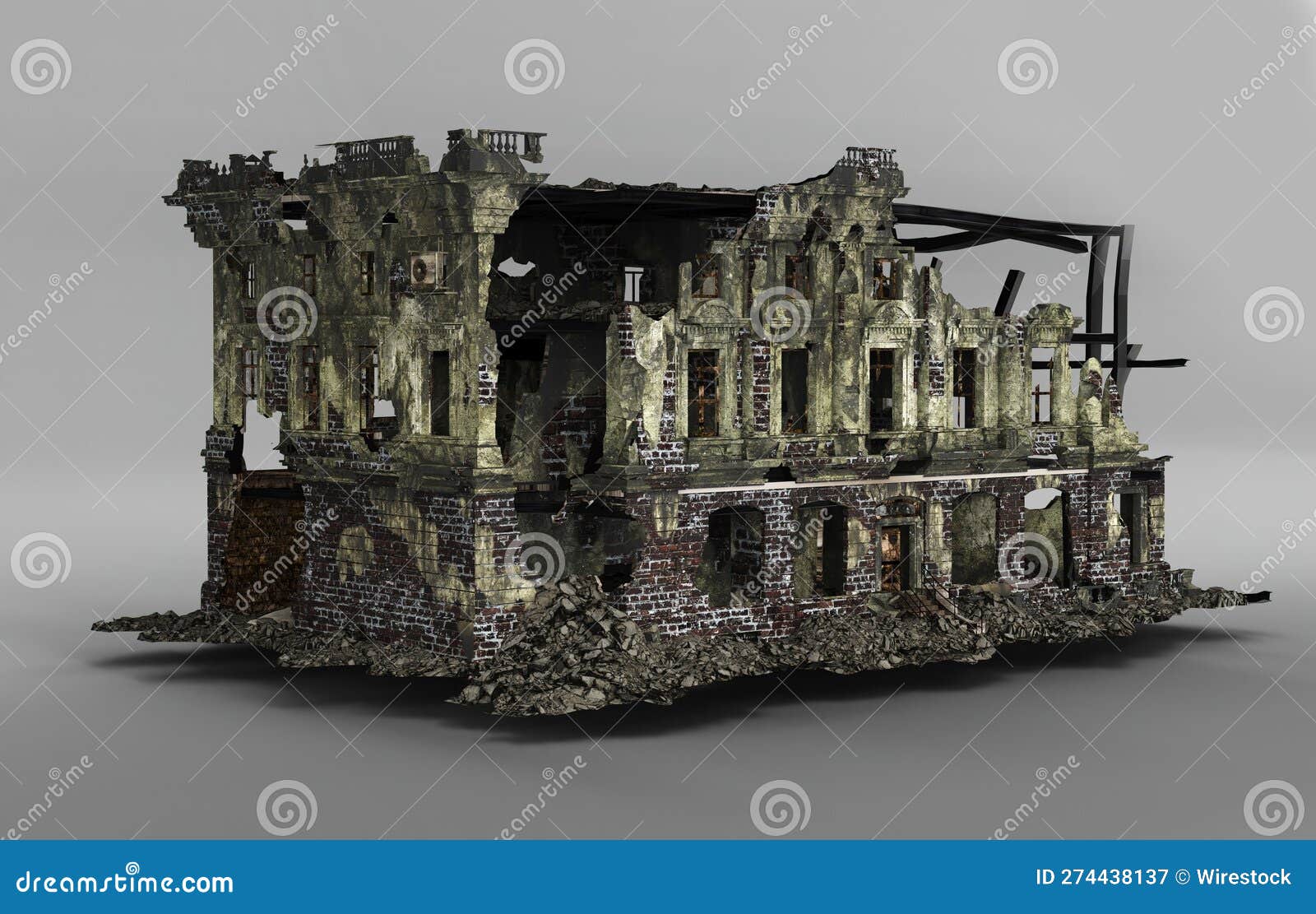 Edificio Parcialmente Deteriorado Sobre Fondo Blanco 3d Representado ...