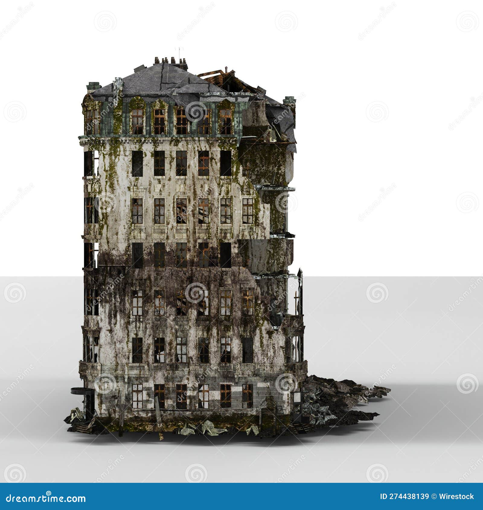 Edificio Parcialmente Deteriorado Sobre Fondo Blanco 3d Representado ...