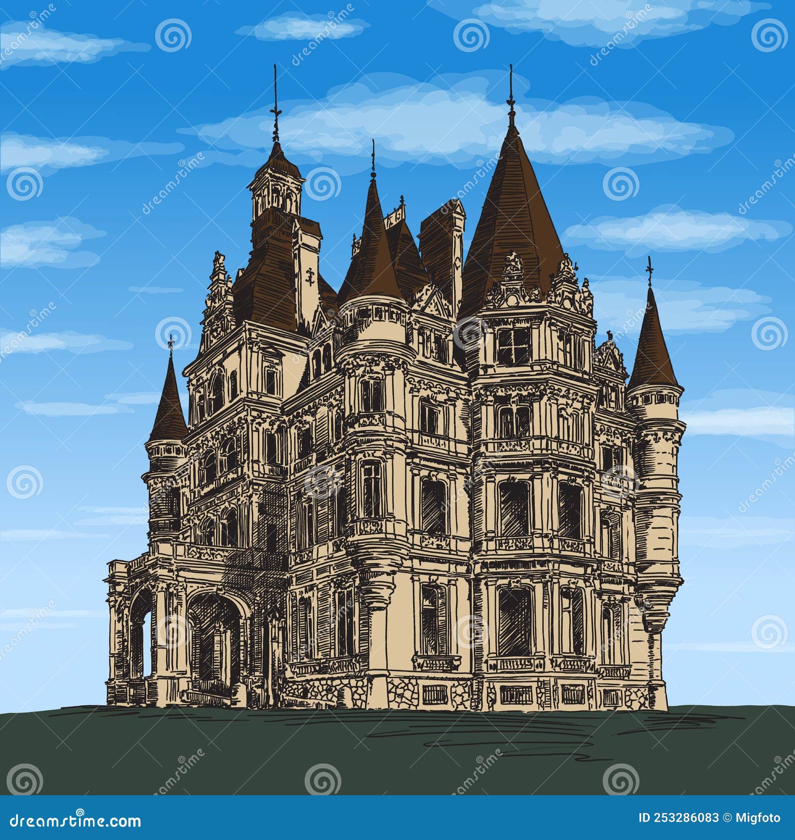 Edificio in Stile Classico Con Torri Illustrazione Vettoriale ...