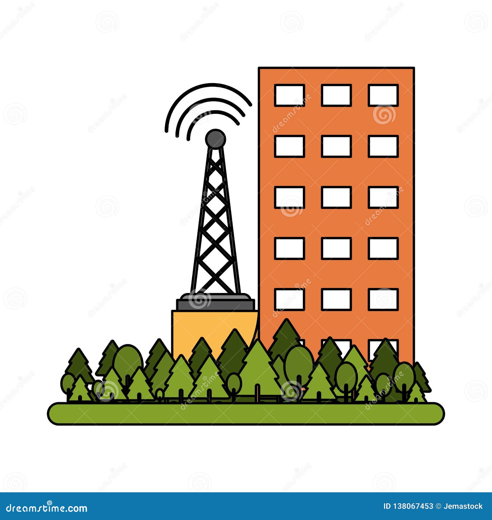 Edificio Y Antena De La Telecomunicación Ilustración del Vector ...