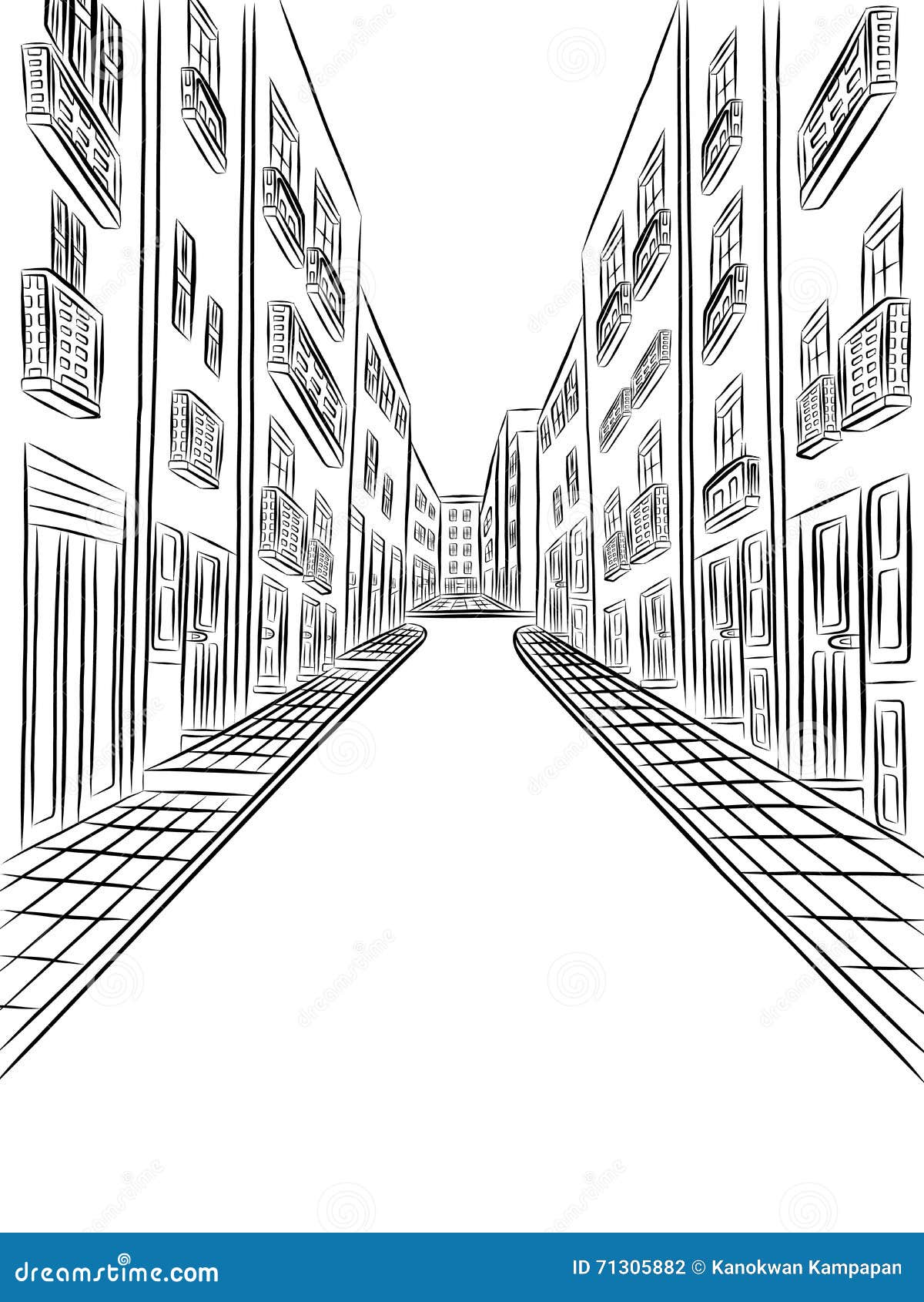 Edificios Detallados En La Calle, Dibujo Del Vector Ilustración del ...