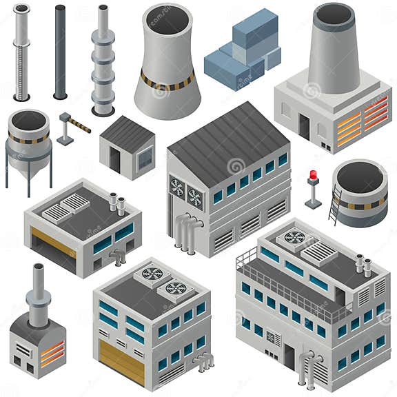 Edificios Industriales Isométricos Y Otros Objetos Ilustración del Vector - Ilustración de ...