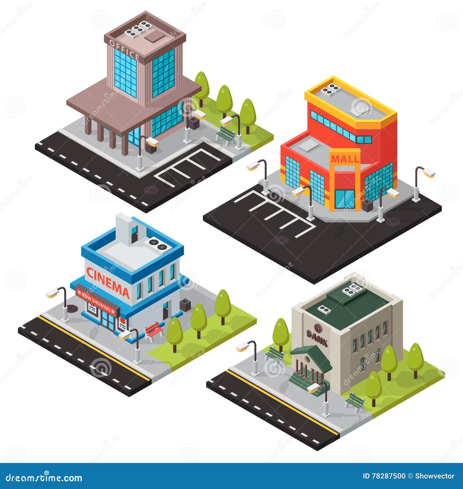 Edificios Isométricos Del Vector Aislados Ilustración del Vector ...