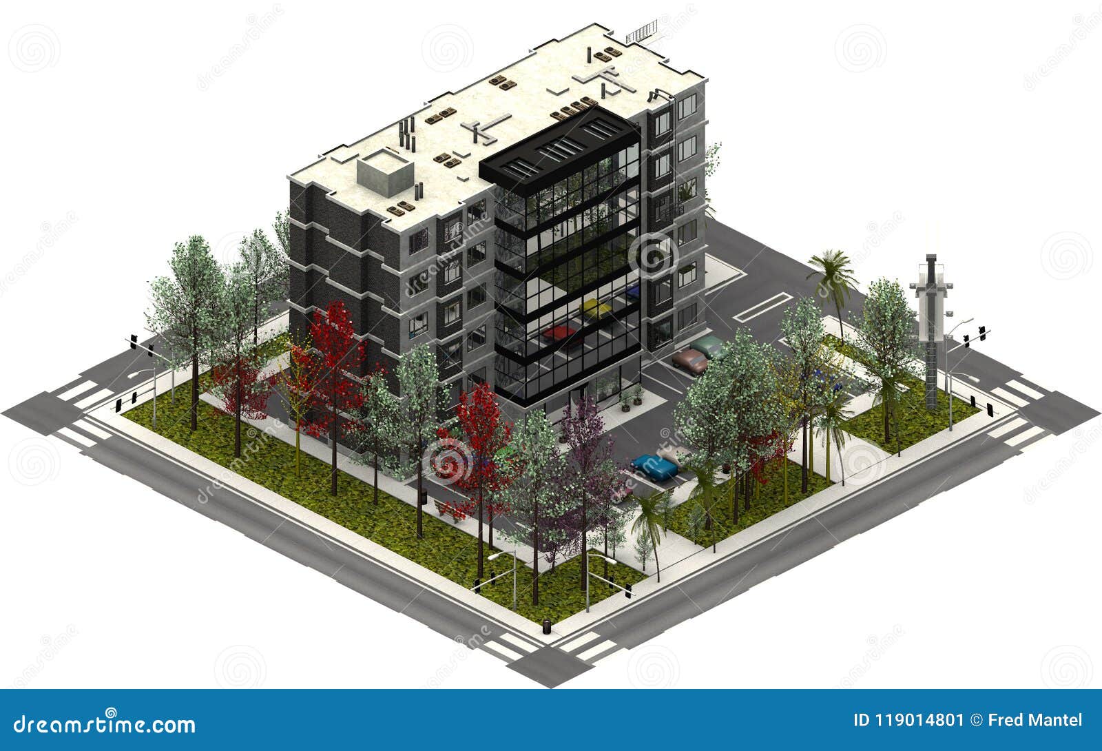 Edificios Isométricos De La Ciudad Estacionamiento Con La Compañía De