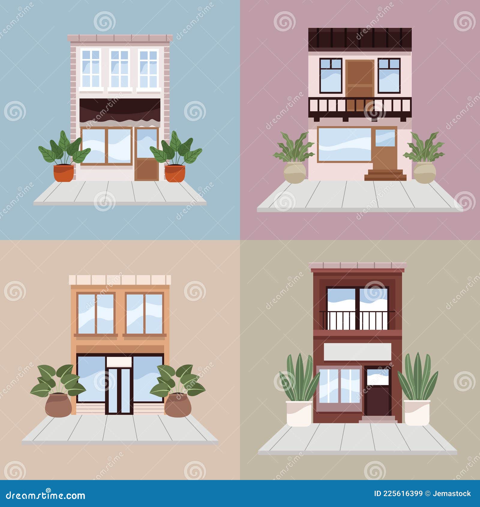 Edificios Urbanos De Cuatro Ciudades Ilustración del Vector ...