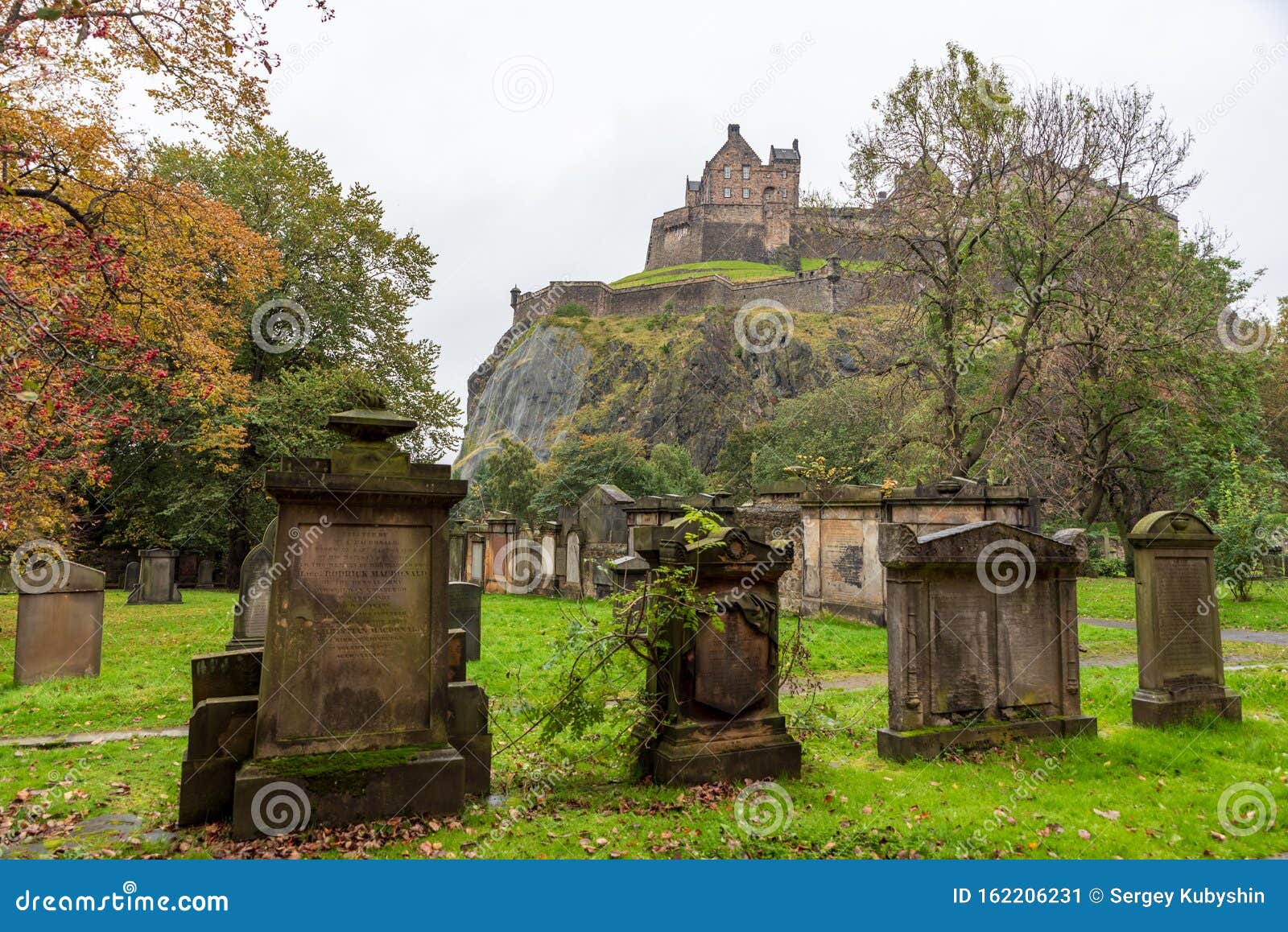 Edinburgh Castle and Graveyard Stock Image - Image of rainy ...