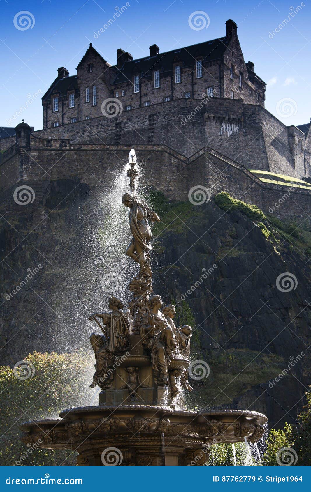 Edinburgh Castle and Ross Fountain Stock Image - Image of attraction ...