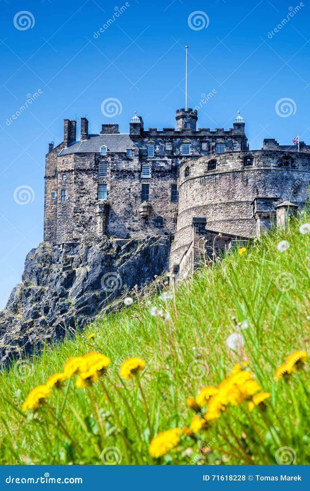 Edinburgh Castle with Spring Meadow in Scotland Stock Photo - Image of ...