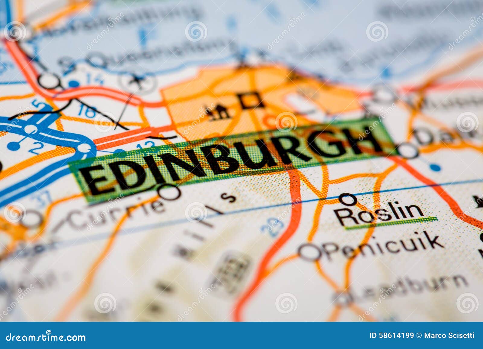 Edinburgh City on a Road Map Stock Image - Image of tourism, focus ...