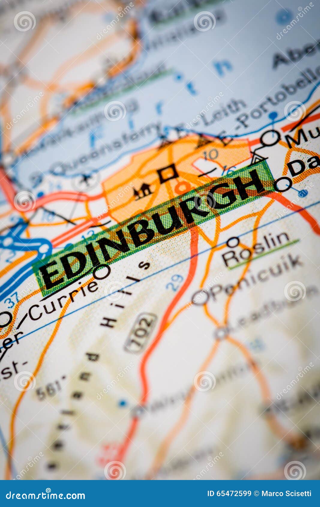 Edinburgh City on a Road Map Stock Image - Image of defocused ...