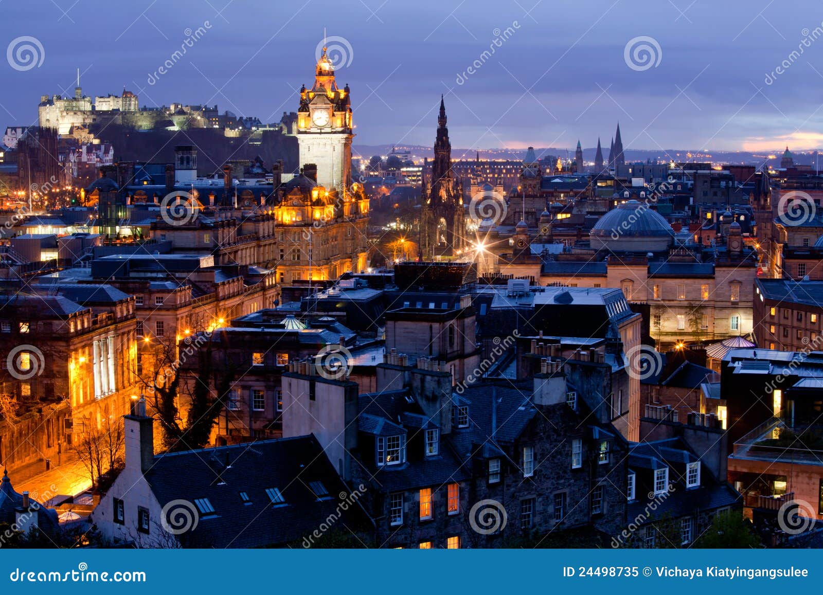 Edinburgh Cityscape Dusk stock image. Image of road, city - 24498735