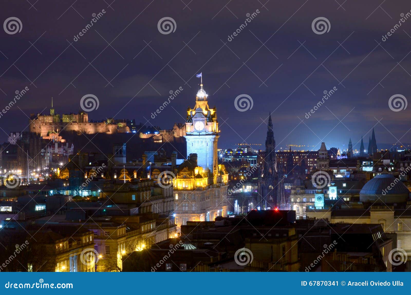 Edinburgh at night stock image. Image of balmoral, calton - 67870341