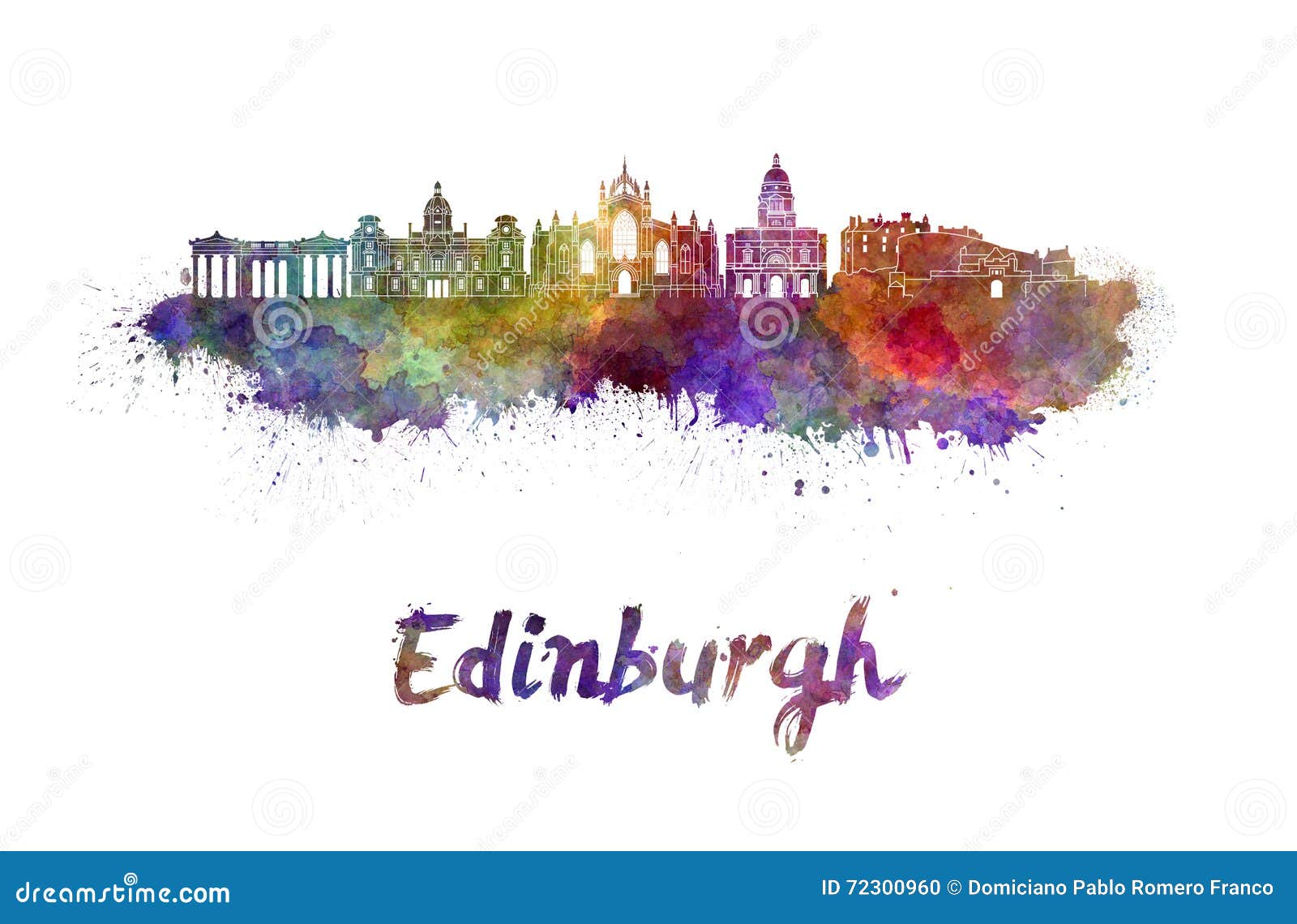 Edinburgh Skyline in Watercolor Stock Illustration - Illustration of ...