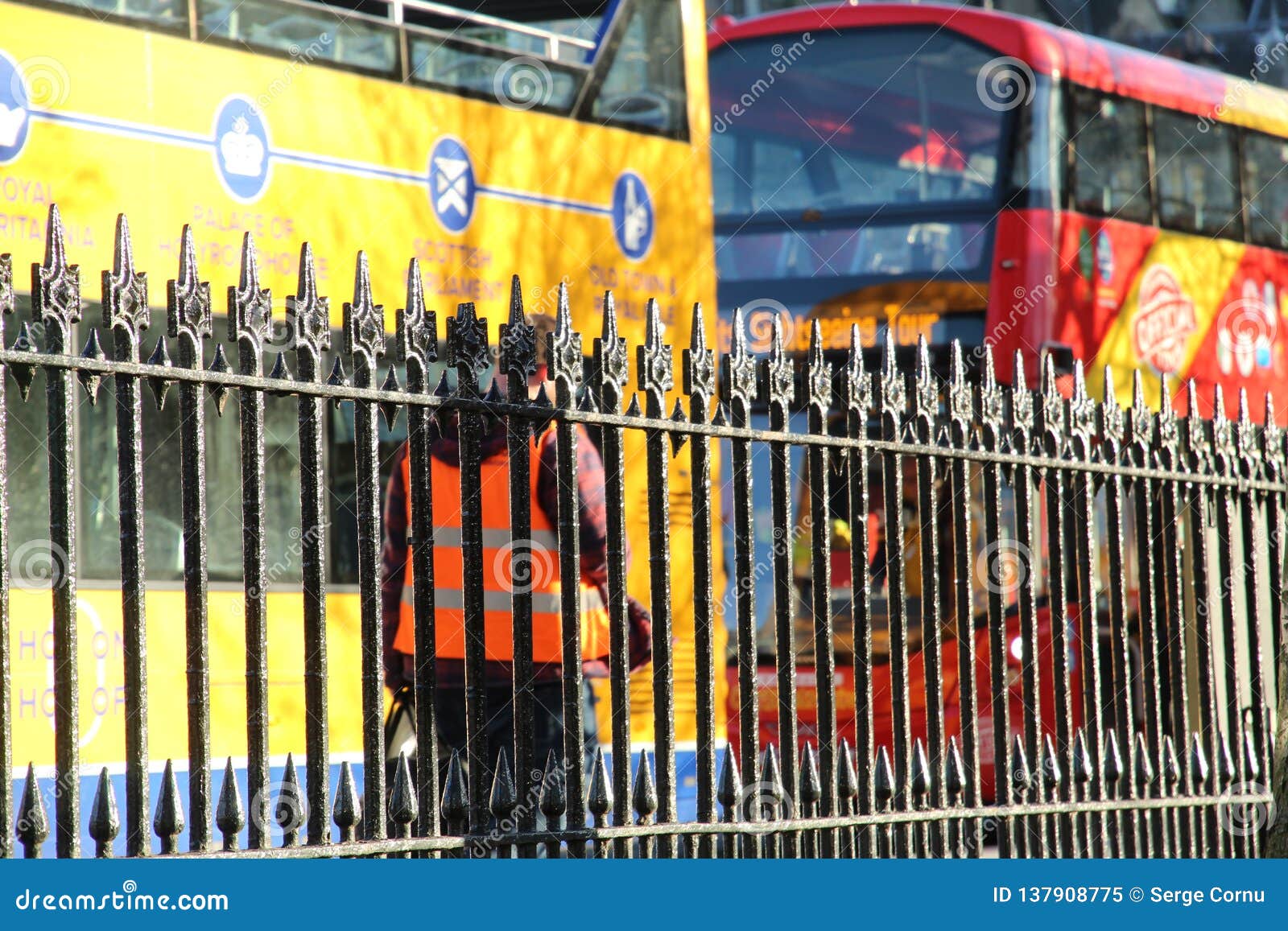 Worker Behind Utility Truck Placing Bright Orange Traffic Cones On ...