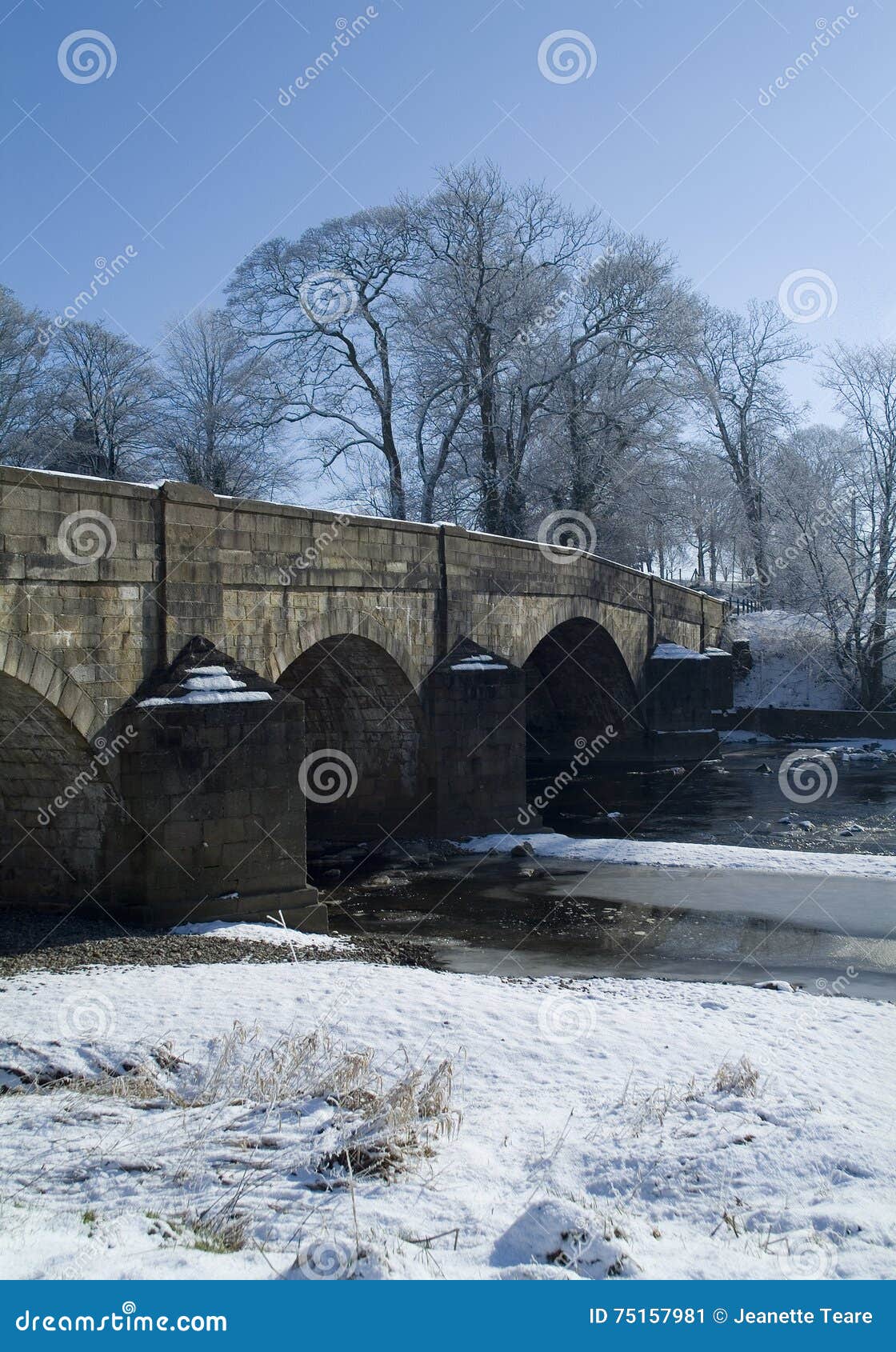 Edisford Bridge, Clitheroe in Snow Stock Image - Image of footstep ...