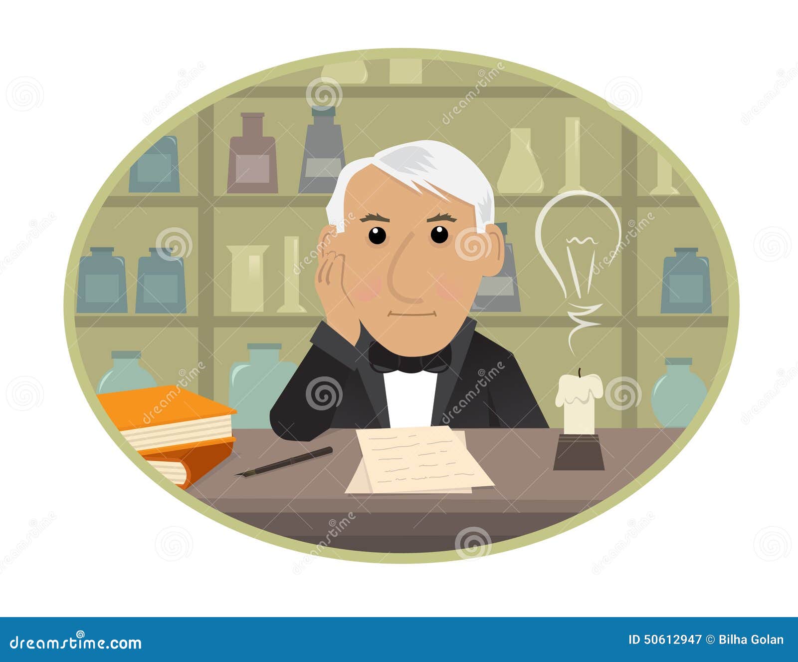 Cartoon Thomas Edison Holding A Light Bulb. | CartoonDealer.com #279305469