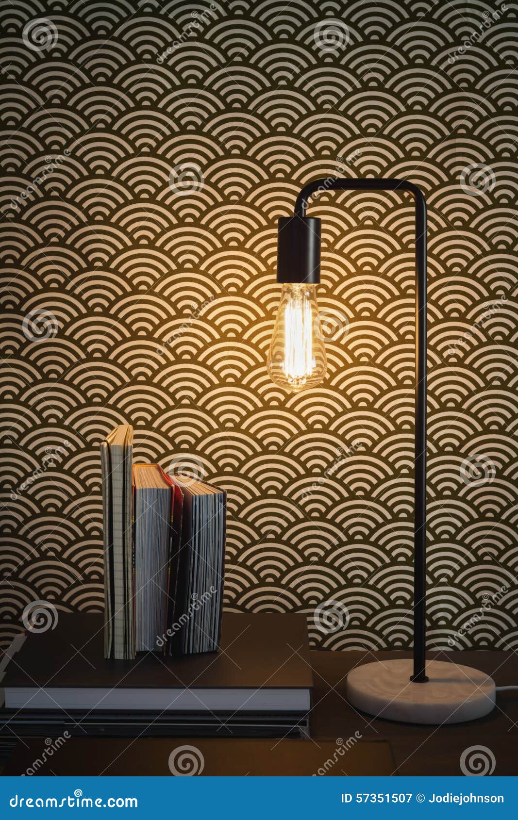 Edison Filament Table Lamp and Books Home Interior Stock Image - Image ...