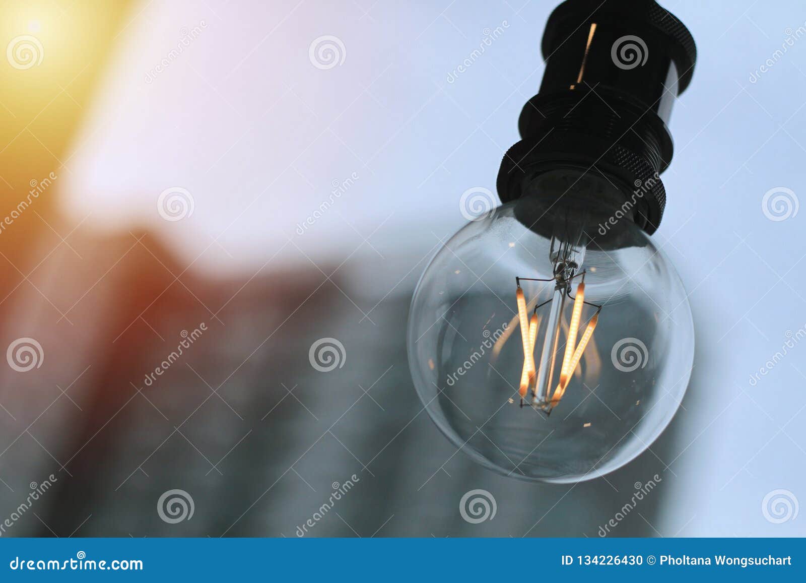 Edison Lamp, Vintage Style Bulb, Background Image is Evening Sky Stock ...
