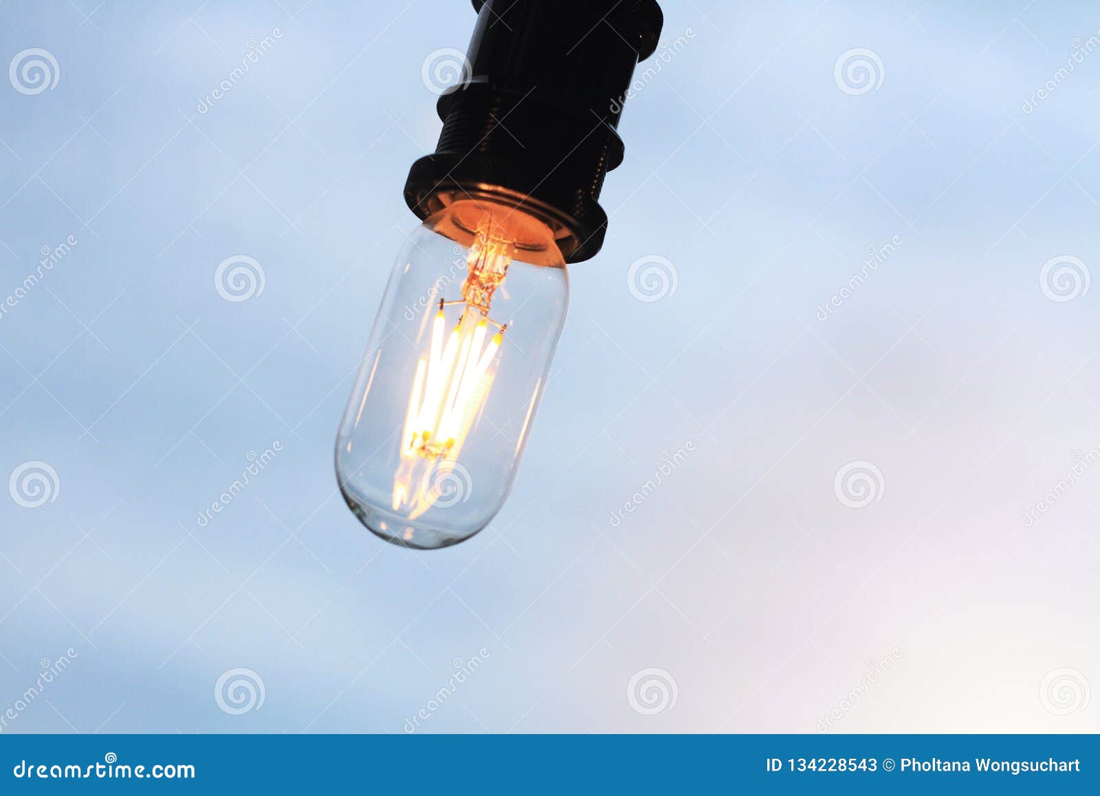 Edison Lamp, Vintage Style Bulb, Background Image is Evening Sky Stock ...