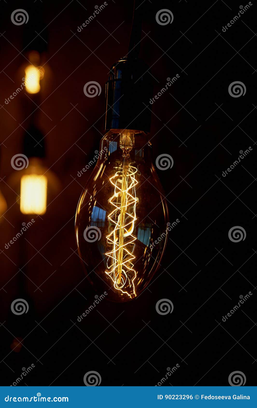 Edison Light Bulb Hanging on a Long Wire. Cozy Warm Yellow Light.Retro ...