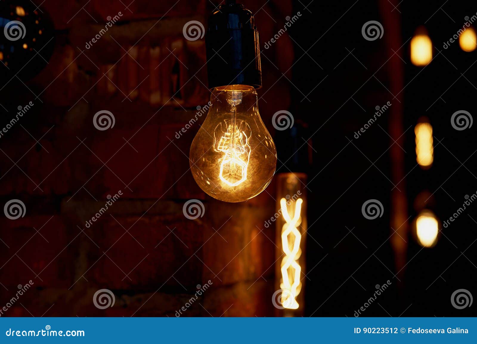 Edison Light Bulb Hanging on a Long Wire. Cozy Warm Yellow Light.Retro ...