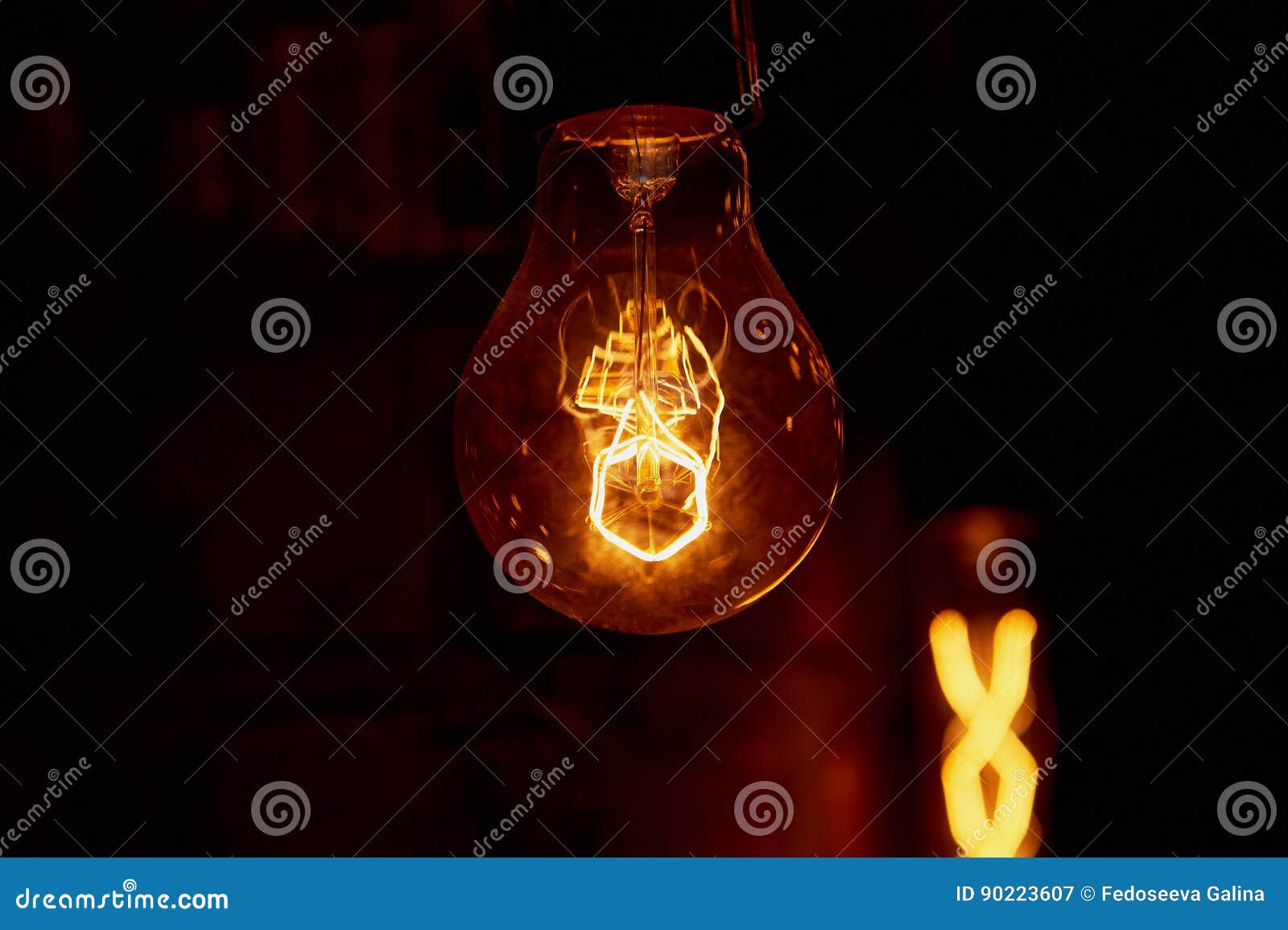 Edison Light Bulb Hanging on a Long Wire. Cozy Warm Yellow Light.Retro ...
