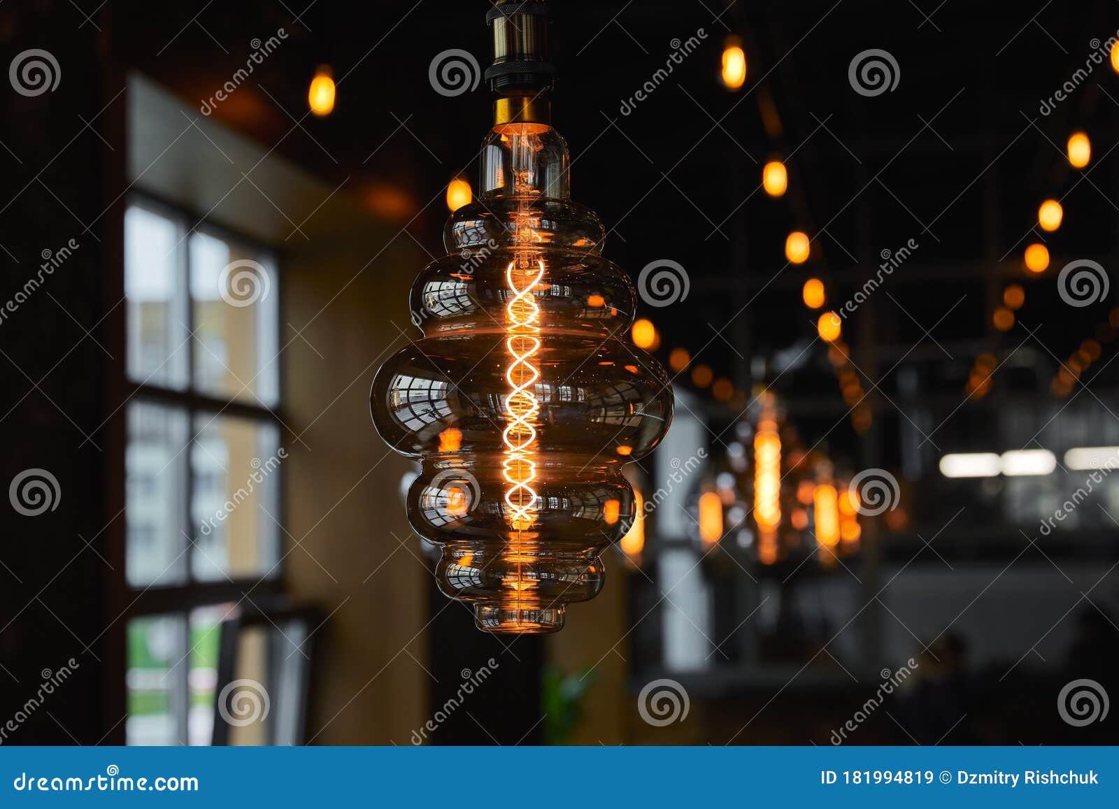 Edison Light Bulb in the Interior of a Cafe Stock Image - Image of ...