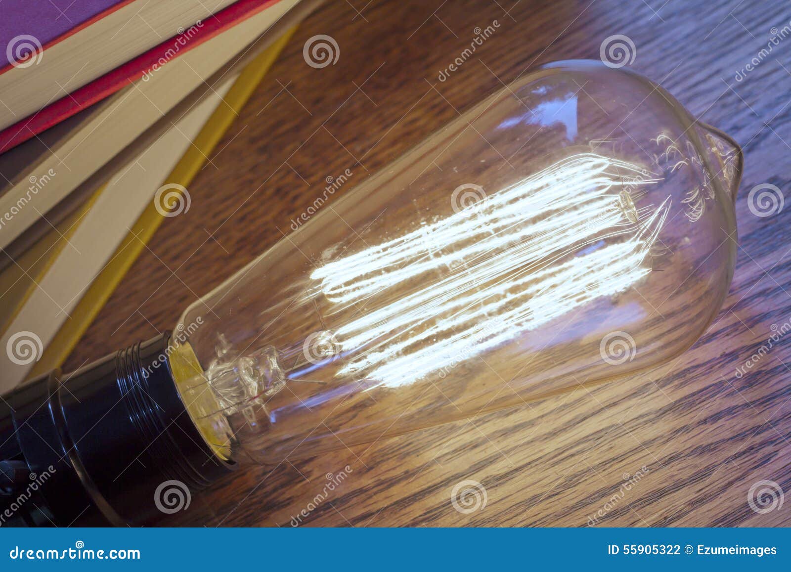 Edison Lightbulb Books stock photo. Image of original - 55905322