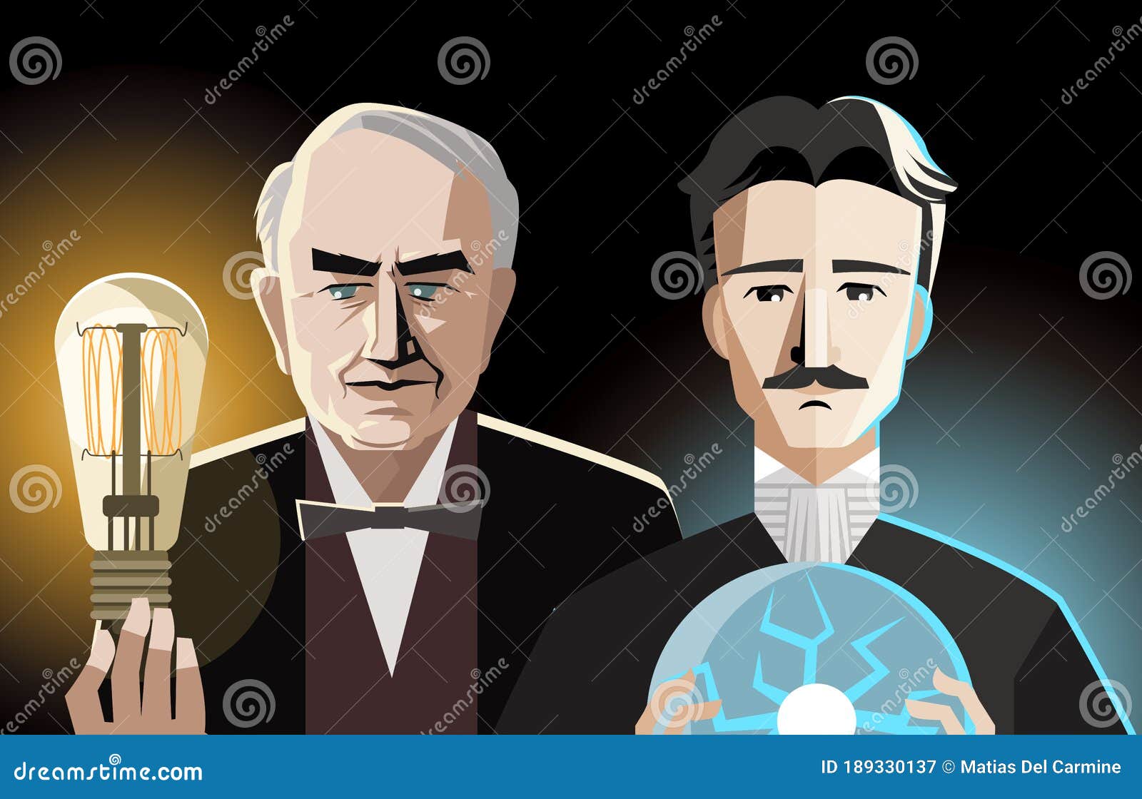 Great Inventors with a Light Bulbs Stock Vector - Illustration of cord ...