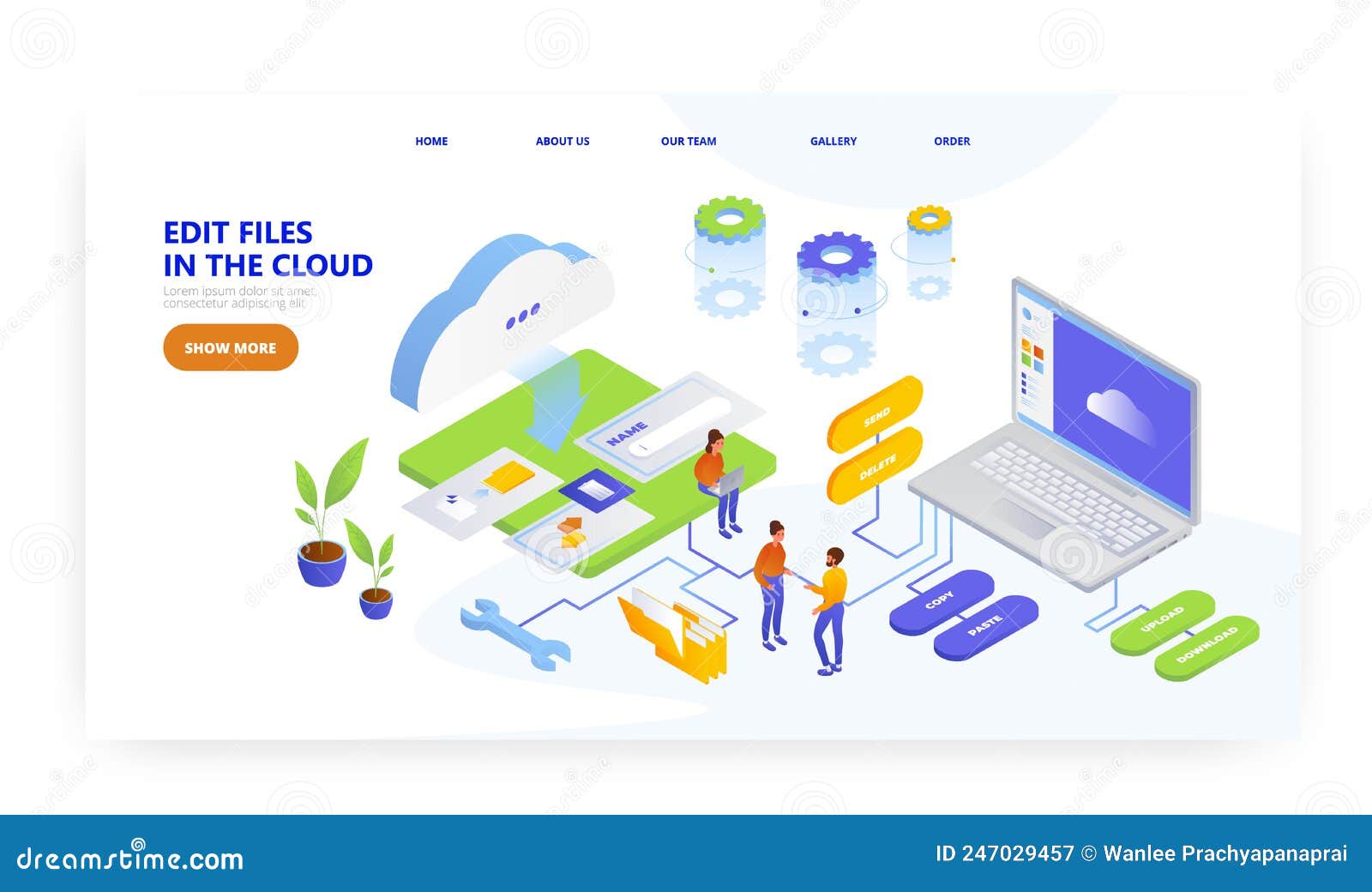 Edit Files in Cloud Storage, Landing Page Design, Website Banner Vector ...