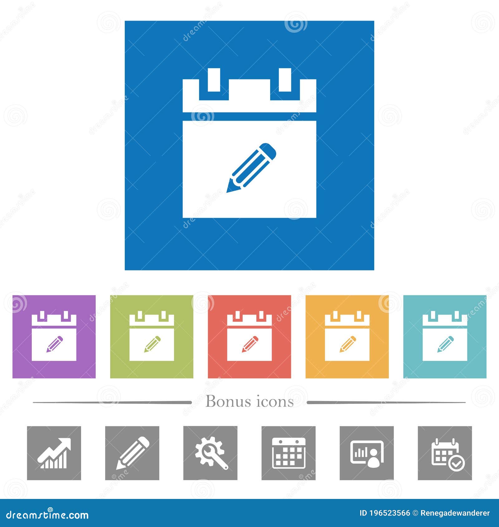 Edit Schedule Item Flat White Icons in Square Backgrounds Stock Vector ...