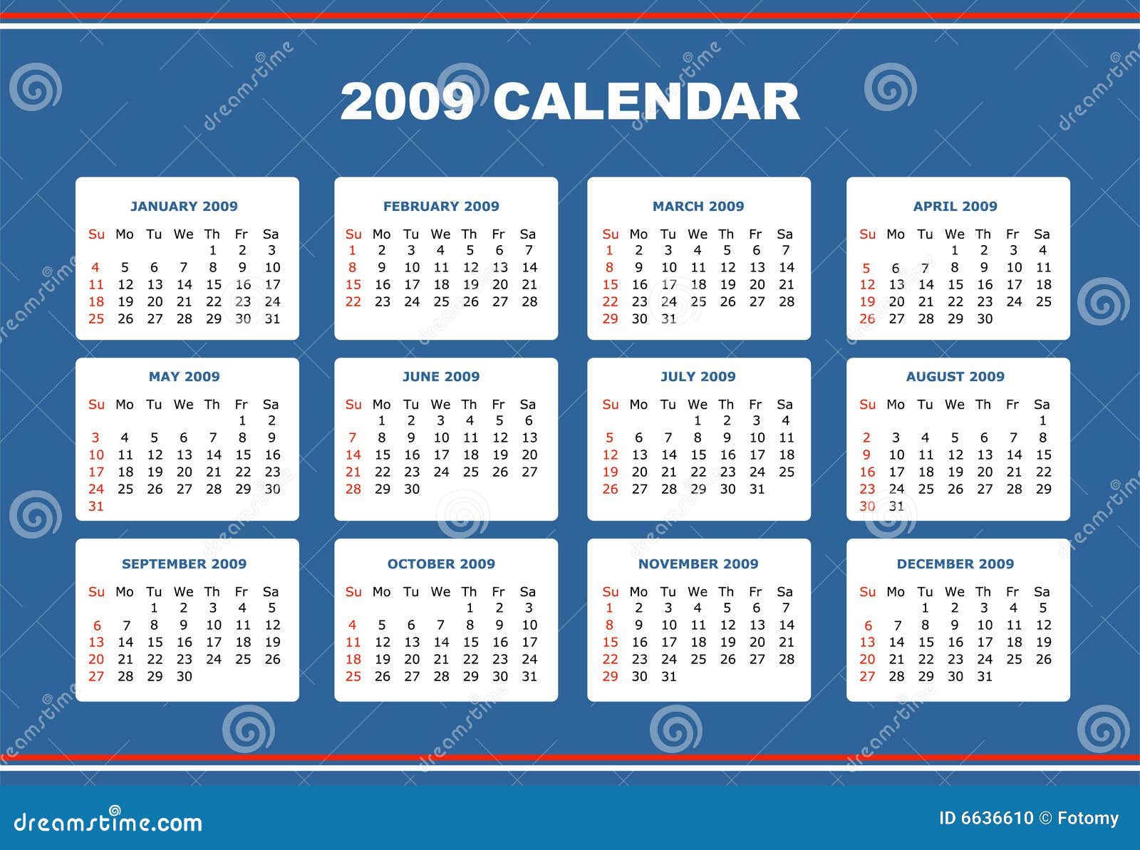 Editable 2009 calendar stock vector. Illustration of almanac - 6636610