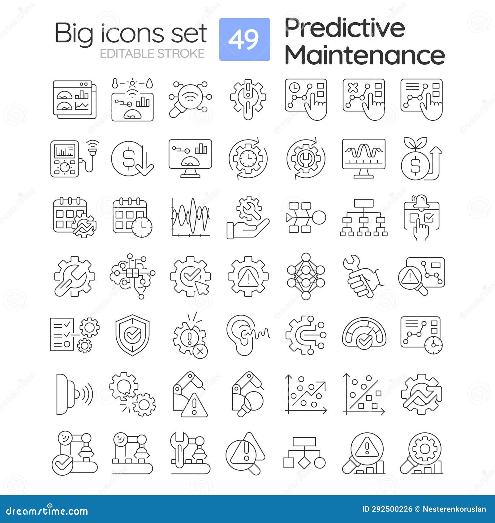 Editable Black Big Icons Representing Predictive Maintenance Stock ...
