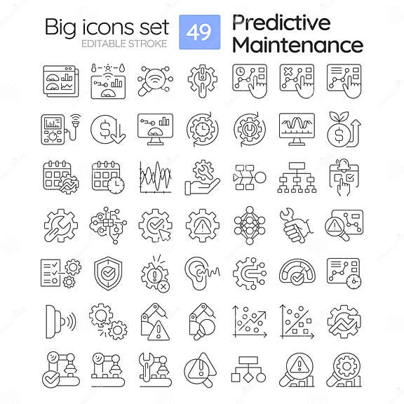 Editable Black Big Icons Representing Predictive Maintenance Stock ...