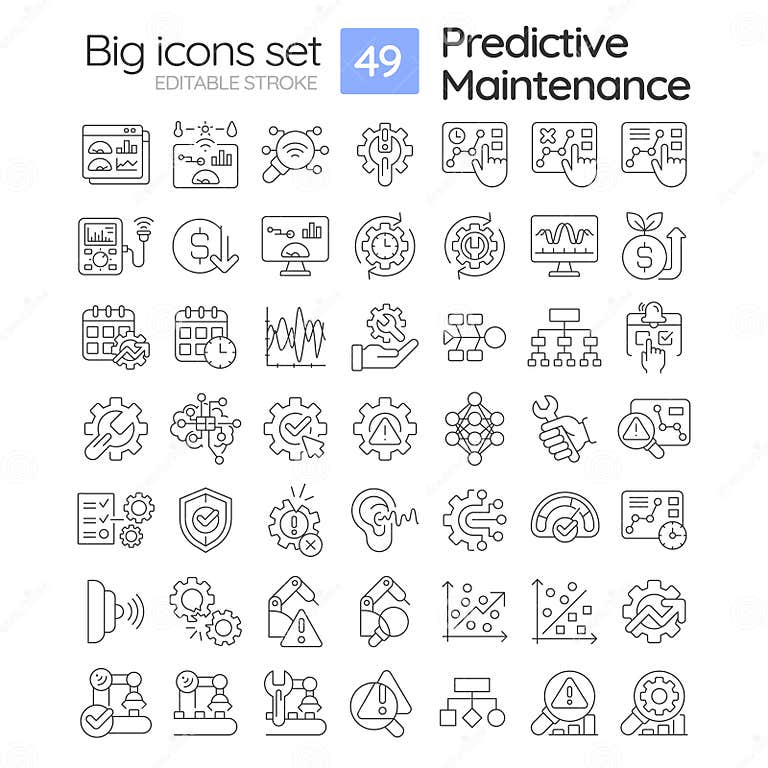 Editable Black Big Icons Representing Predictive Maintenance Stock ...