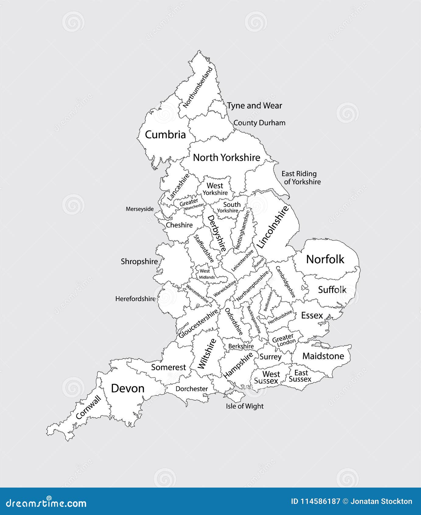 Editable Blank Map Of England. Administrative Divisions Of England ...