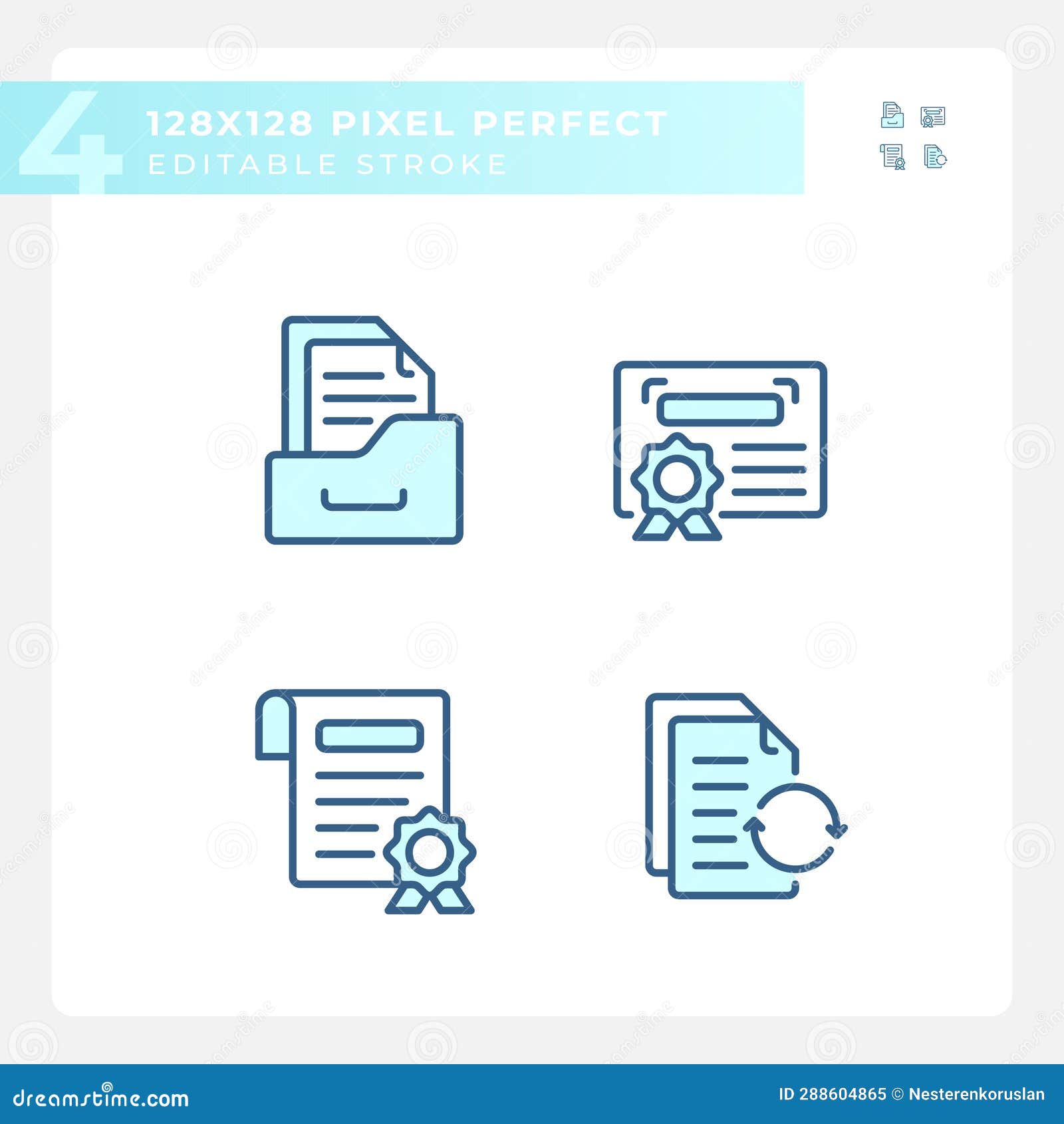 Editable Blue Document Icons Set Stock Illustration - Illustration of ...