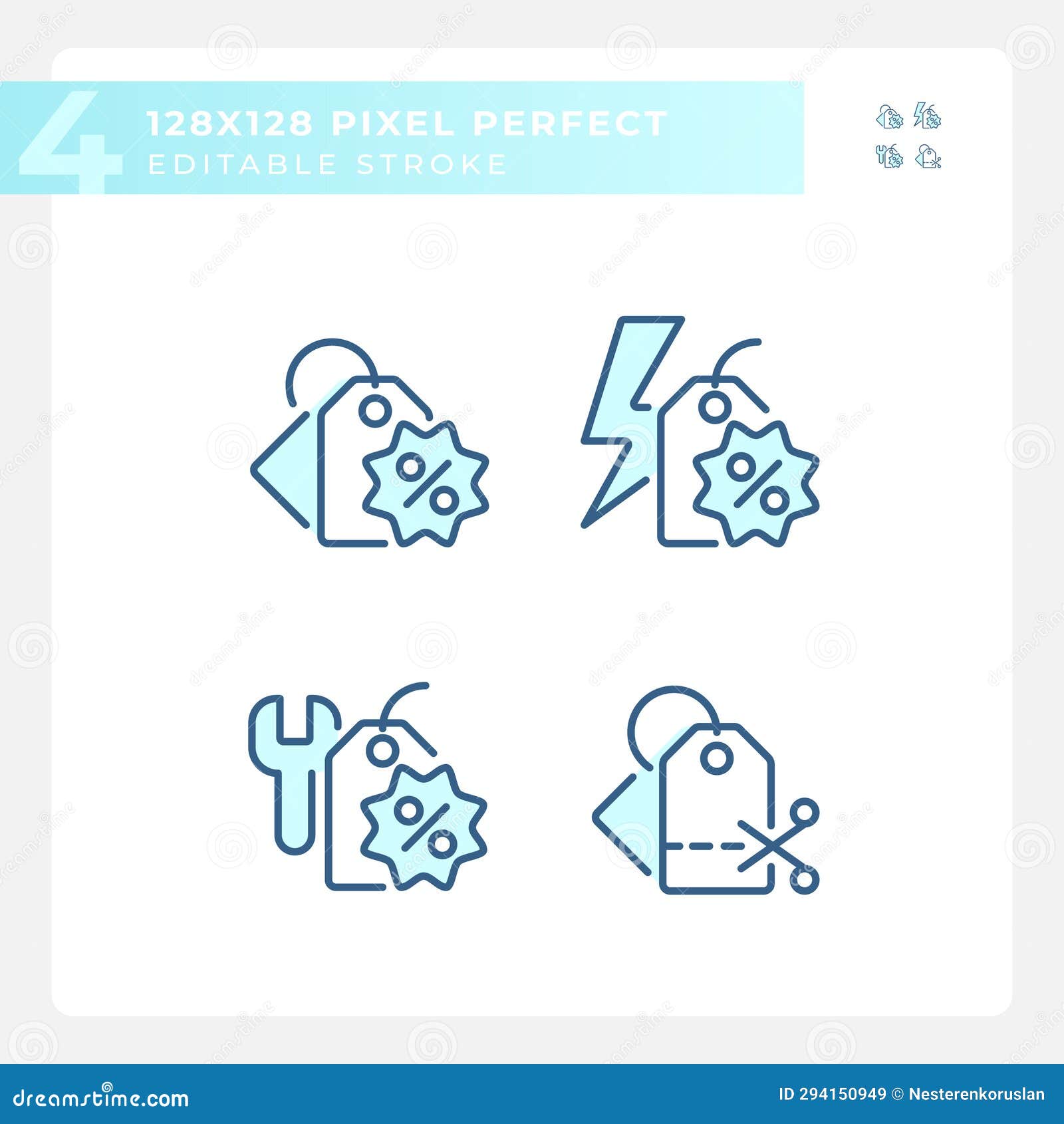 Editable Blue Simple Discounts Icons Collection Stock Illustration ...