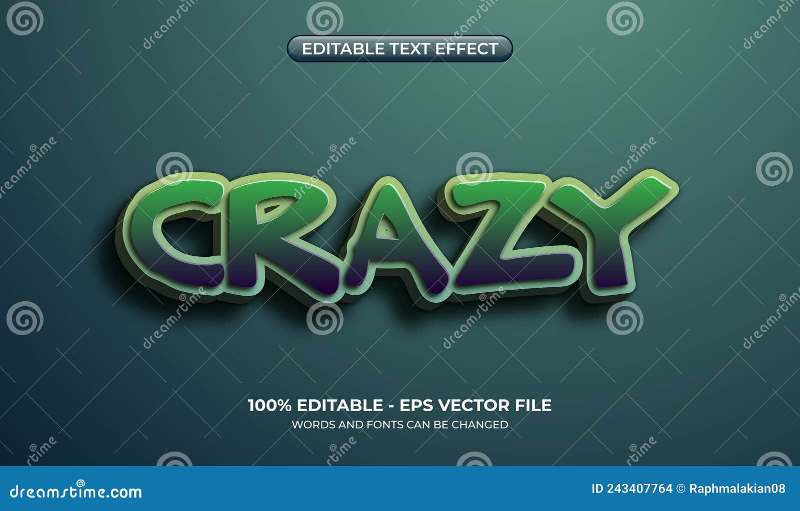 Editable Crazy Text Effects. Three-dimensional Text in Green Gradient ...