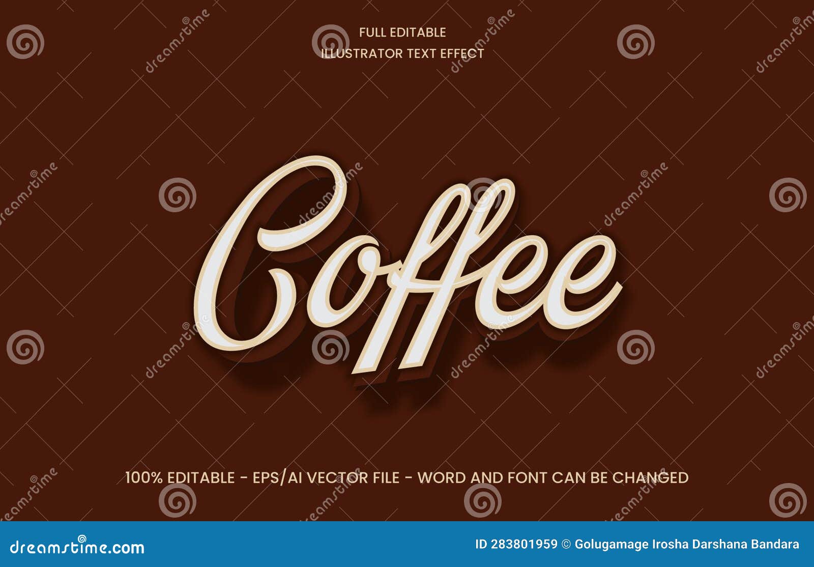 Editable 3D Text Effect in Bold Brown Coffee Vector Art. Eps 10 Stock ...