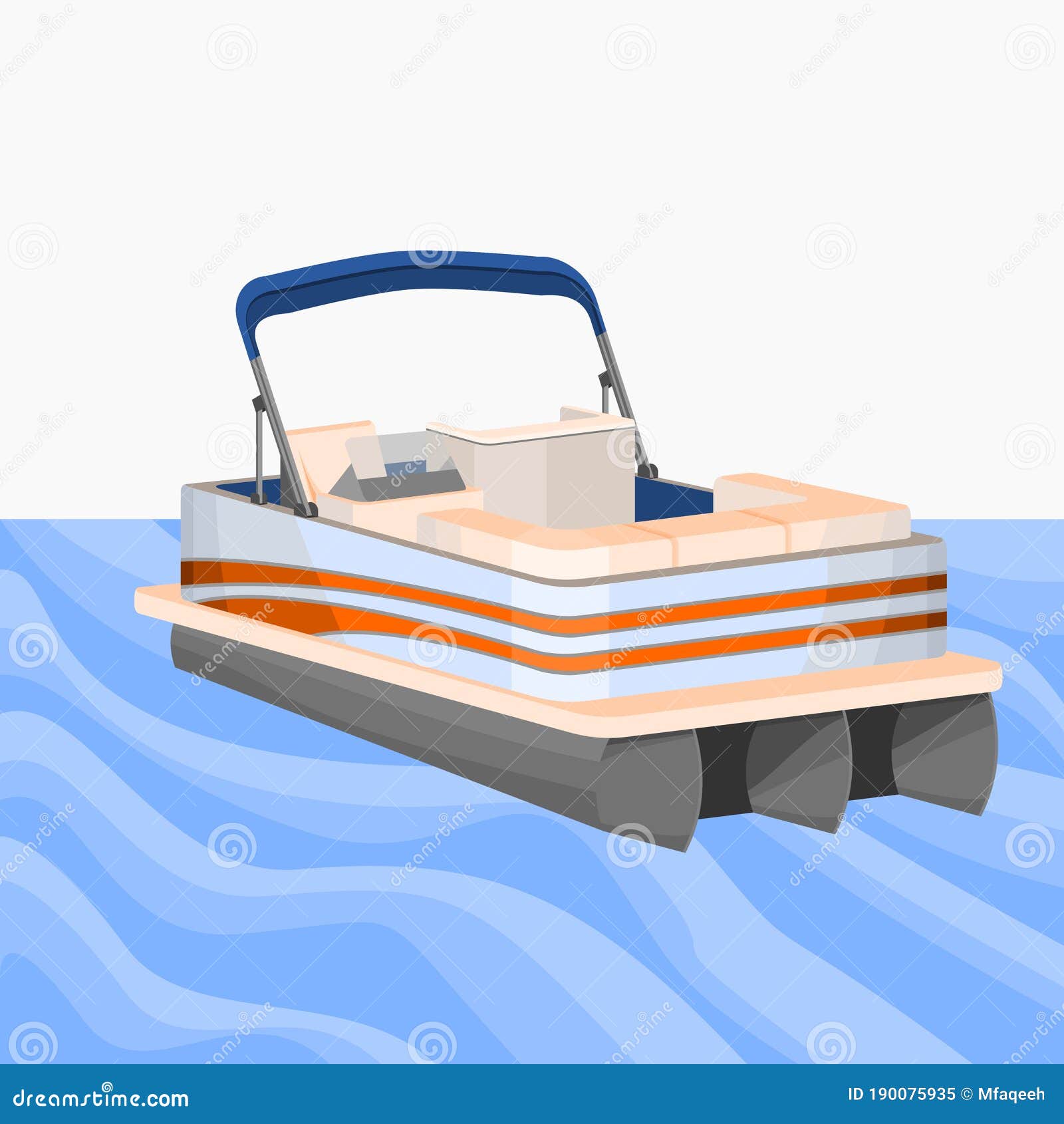 Editable Empty Three-Quarter View American Pontoon Boat on a Wavy Lake ...