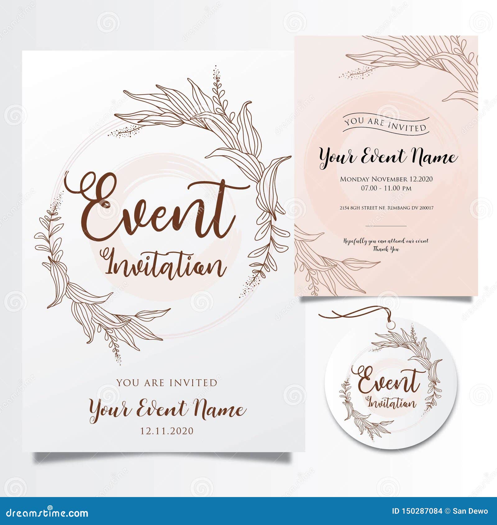 Editable Event Invitations with Elegant Elegant Flower Lines Stock ...