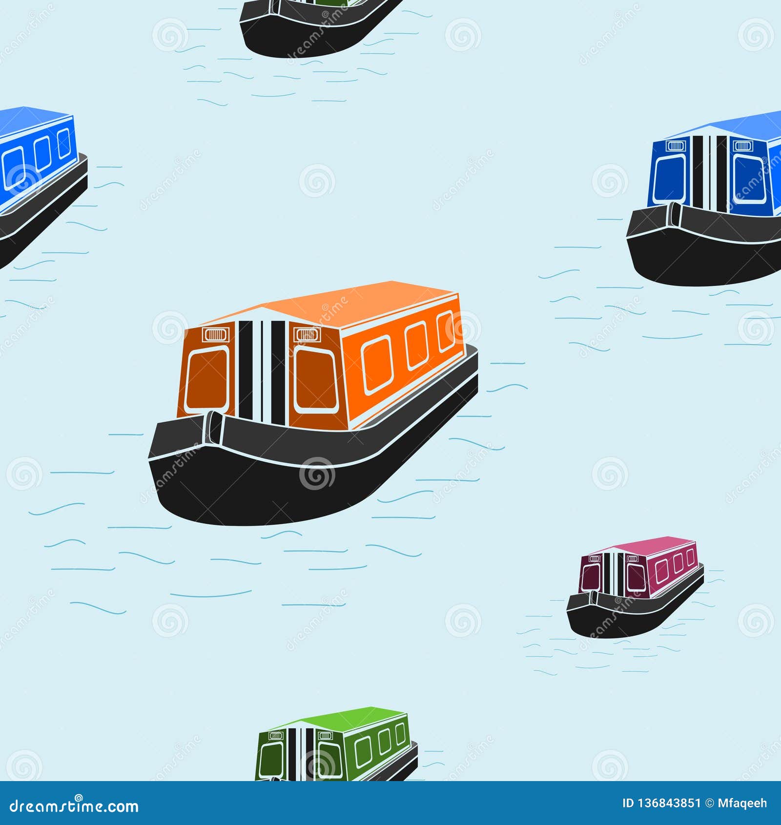 Top Front Side View Canal Boat Vector Illustration Seamless Pattern ...