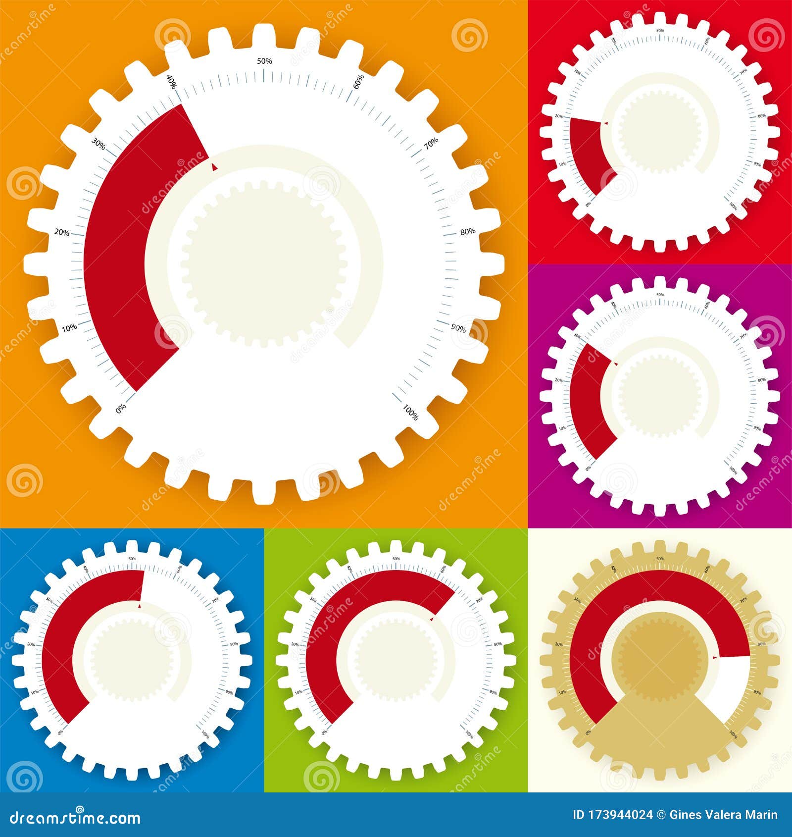 Editable Gear or Cog Charts with Multiple Values. Stock Vector ...