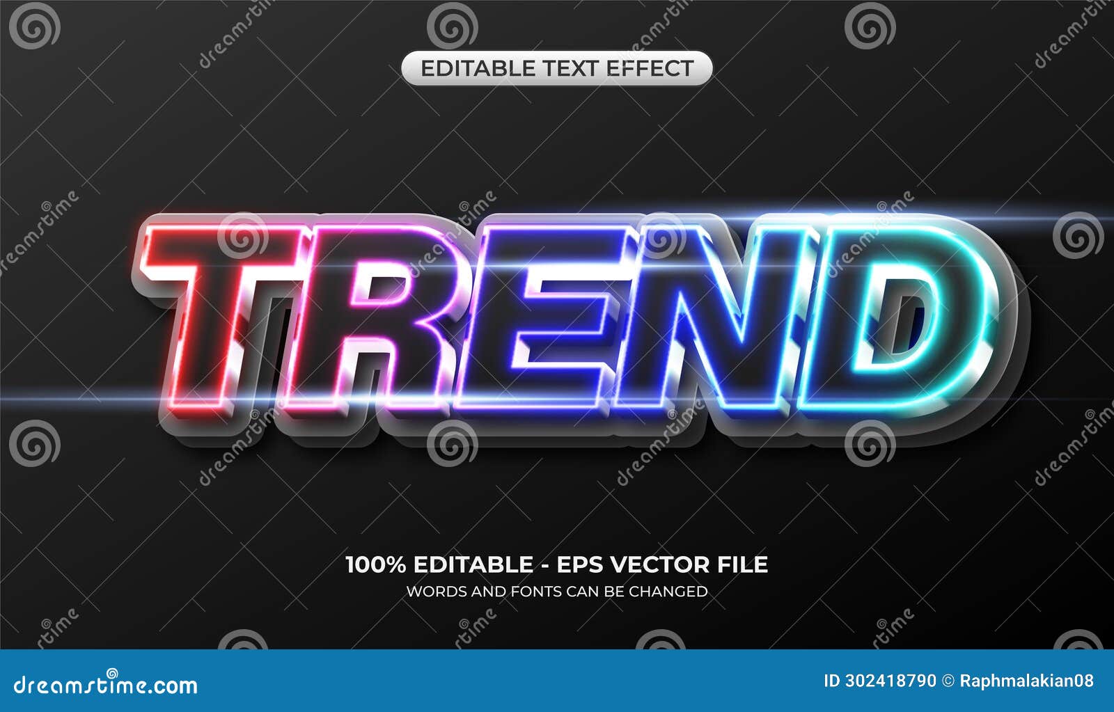 Editable Glowing Rainbow Trend Text Effect. Realistic Gradient Light ...