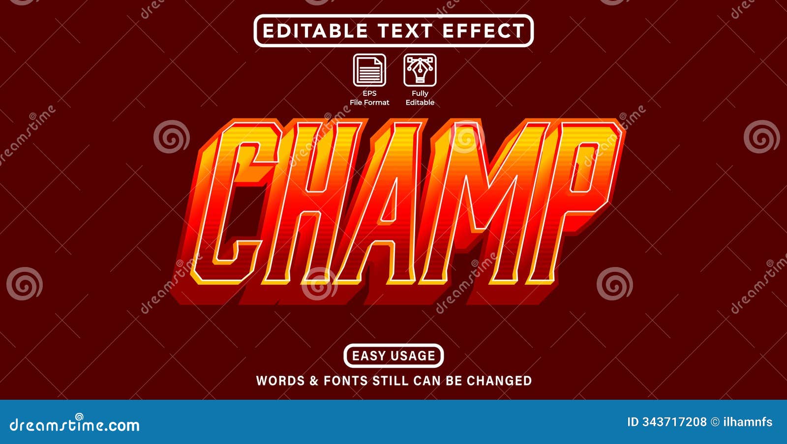 Editable Graphic Text Effect Champ Style Vector Illustration ...