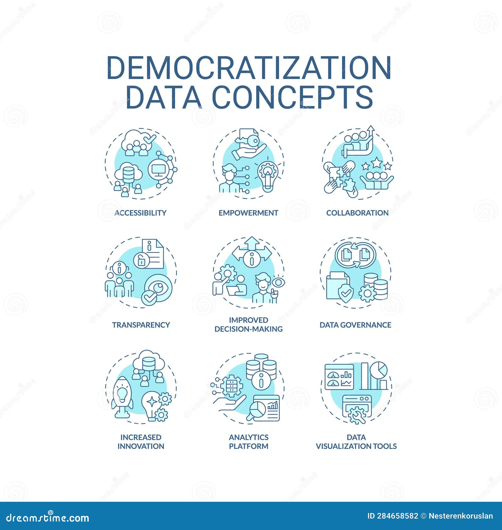 2d Data Democratization Concept Linear Icon Vector Illustration